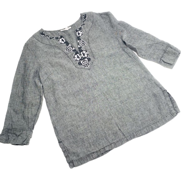 JM Collection | Tops | 0 Linen Jm Collection Dark Grey Embroidered Neck ...